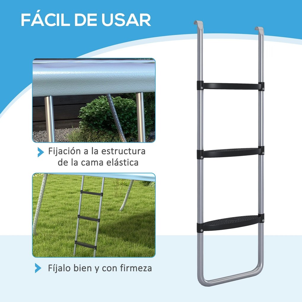 SPORTNOW Ocelový Trampolínový Žebřík 3 nebo 2 Kroky s Širokými Stupni a 2 Háky, Nosnost 120 kg, 110x32 cm, Stříbrný