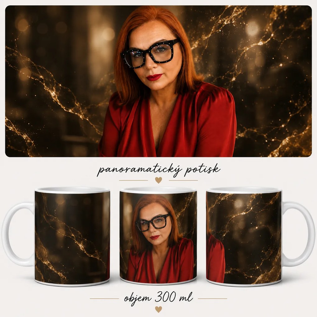 Hrnek s portrétem z vlastní fotografie – panoramatický potisk | 16 uměleckých stylů Styl portrétu:: Romantic Fine-Art