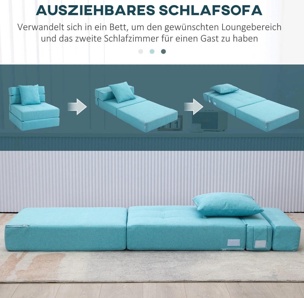 HOMCOM Skládací křeslo postel 2 v 1 skládací křeslo s funkcí postele Relaxační křeslo s polštářem Postel pro hosty s nosností až 100 kg Modrá | Aosom…