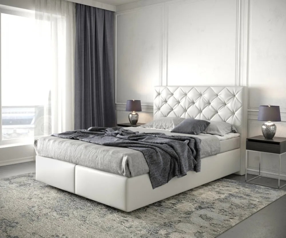 Boxspring postel Dream-Great 140x200 cm koženka bílá s matrací