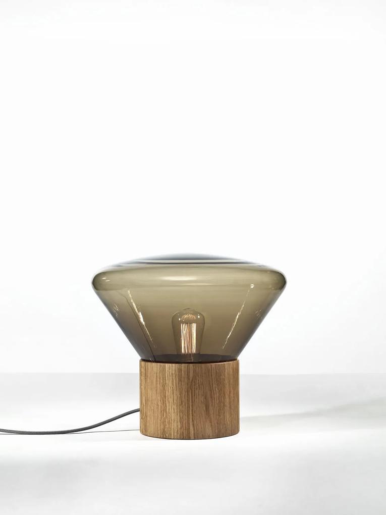 Designová lampa Brokis Muffins Wood PC849 Barva skla: Opalín, Barva el. vedení: Textilní kabel -  červený, Dřevo: Americký ořech - voskovaný