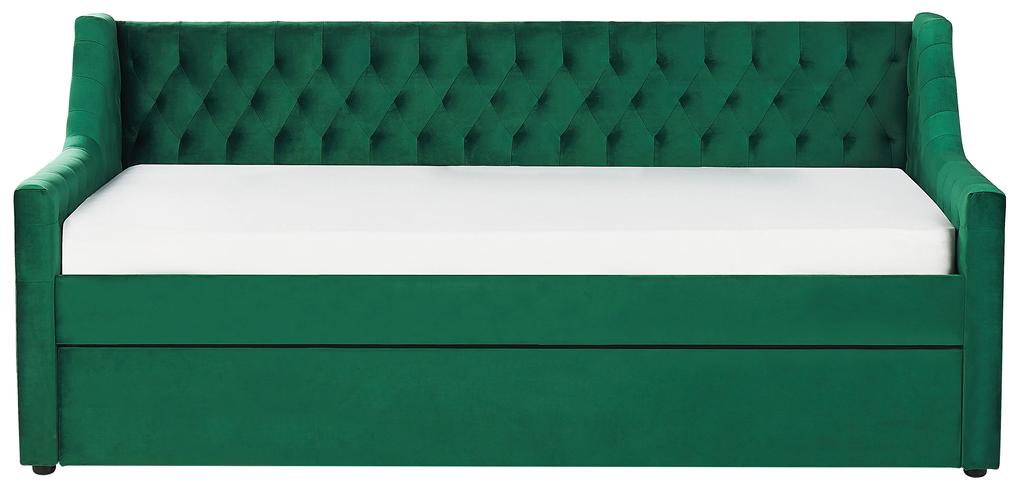 Rozkládací sametová postel 9 x 200 cm zelená MONTARGIS Beliani
