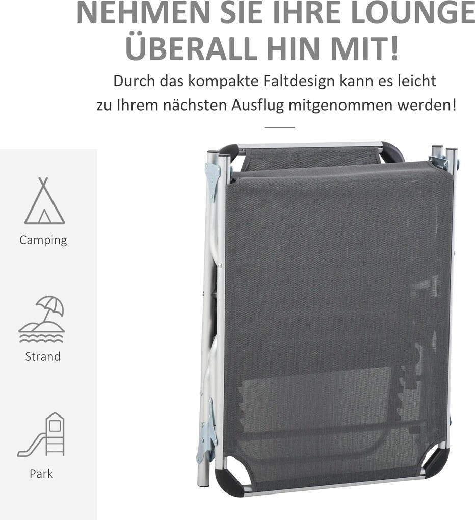 Outsunny lehátko na opalování zahradní lehátko hliníkové látkové lehátko relaxační lehátko 5-směrně nastavitelné skládací ergonomická síťovaná látka …