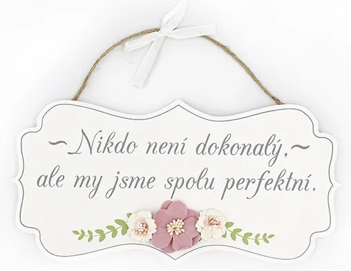 Domov&Mazlíci Dřevěná cedulka s květinou Spolu jsme perfektní