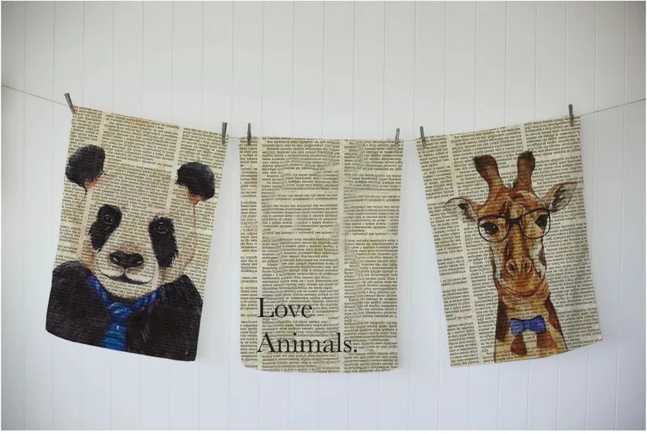 Sada 3 utěrek Really Nice Things Newspaper Animals