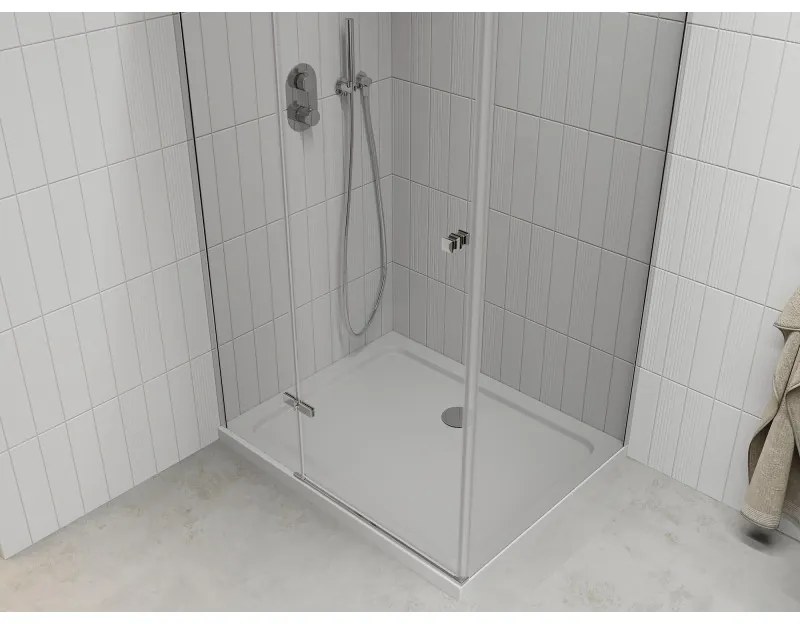 Mexen Roma sprchový kout s otočnými dveřmi 80 x 90 cm, Průhledné, Chromovaná + sprchová vanička Flat - 854-080-090-01-00-4010
