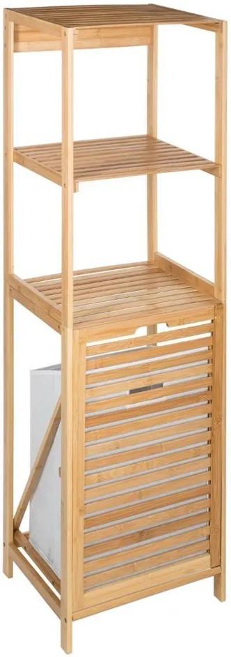 Dřevěný regál, koupelnový regál, koupelnový police, bambusová police  BAMBOU, koš na prádlo, 2v1 | BIANO