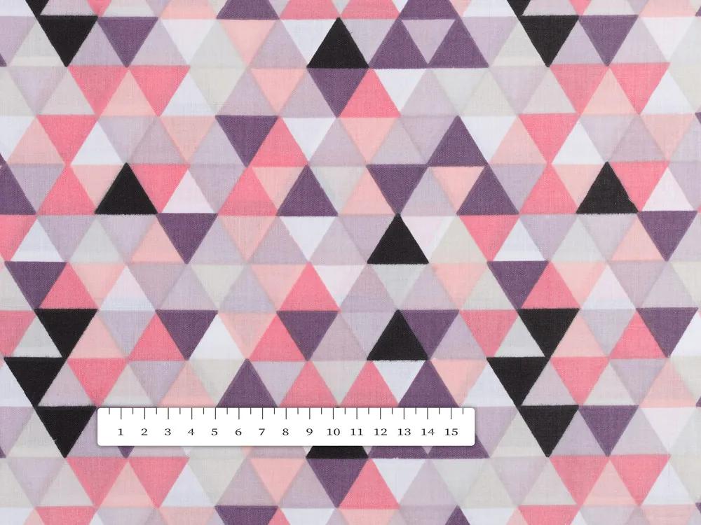 Biante Bavlněné ložní povlečení Sandra SA-330 Růžovo-fialovo-černé trojúhelníčky Prodloužené 140x220 a 70x90 cm