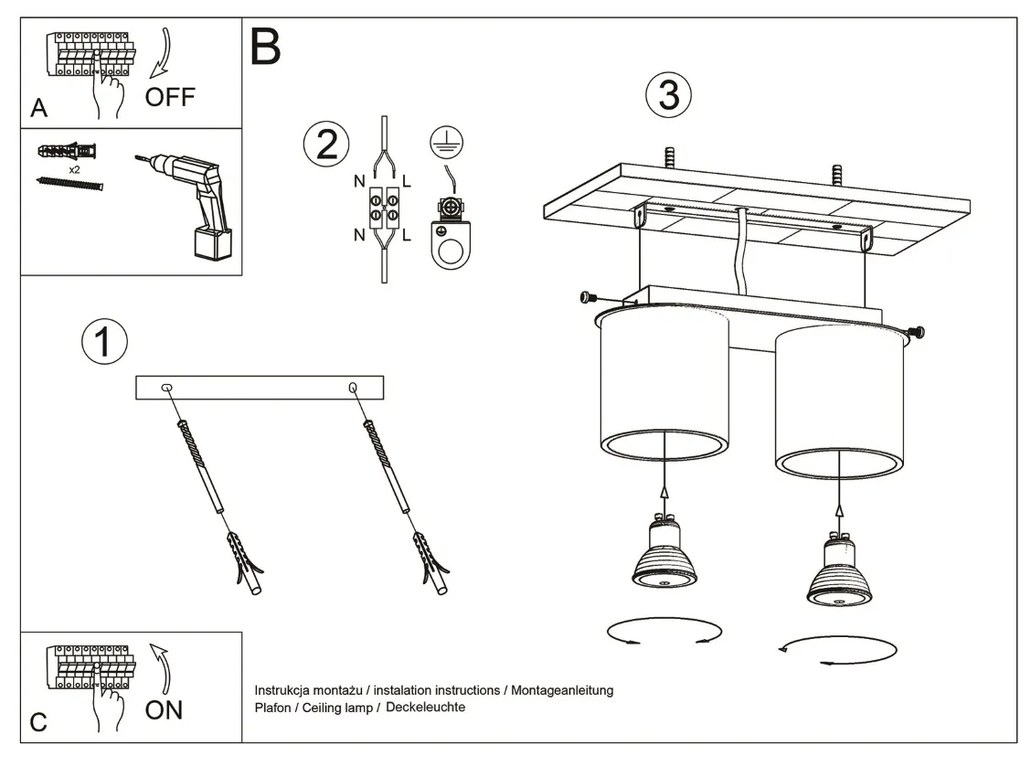 Sollux Lighting Stropní svítidlo ORBIS 2 Černá