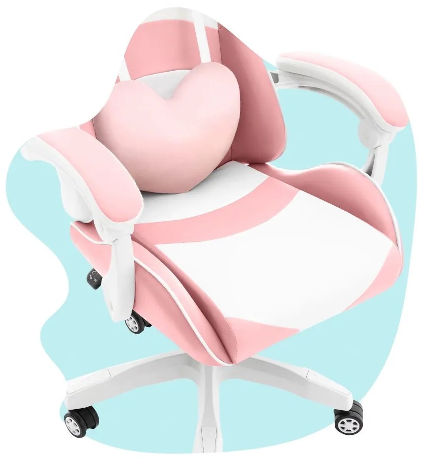 Dětská herní židle v růžové barvě pro dívku KIDS PINK- WHITE