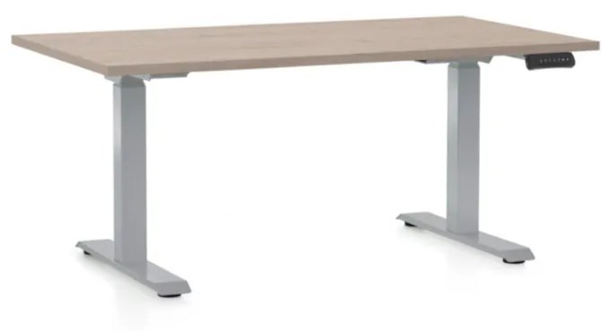Výškově nastavitelný stůl OfficeTech D, 120 x 80 cm, šedá podnož, dub