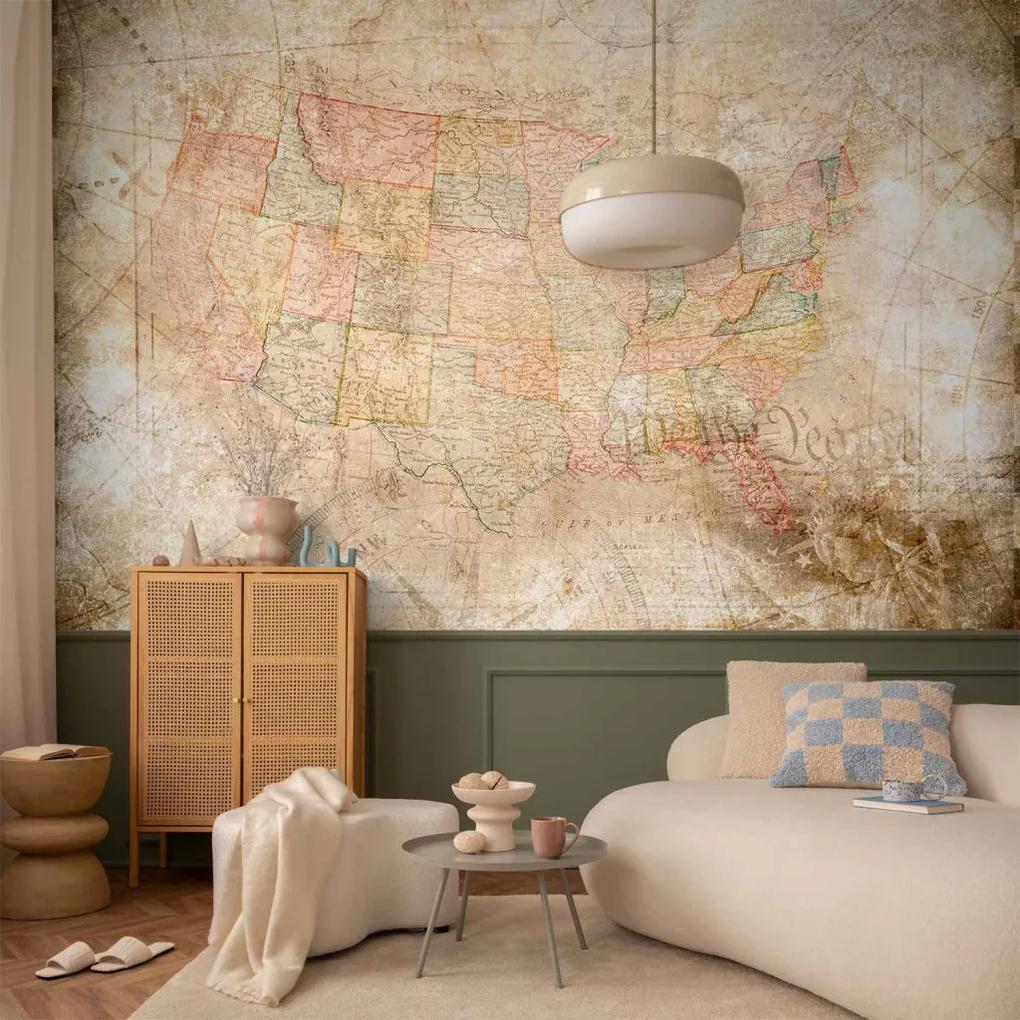 Fototapeta USA - mapa států s geografickými názvy a kompasem ve vintage stylu