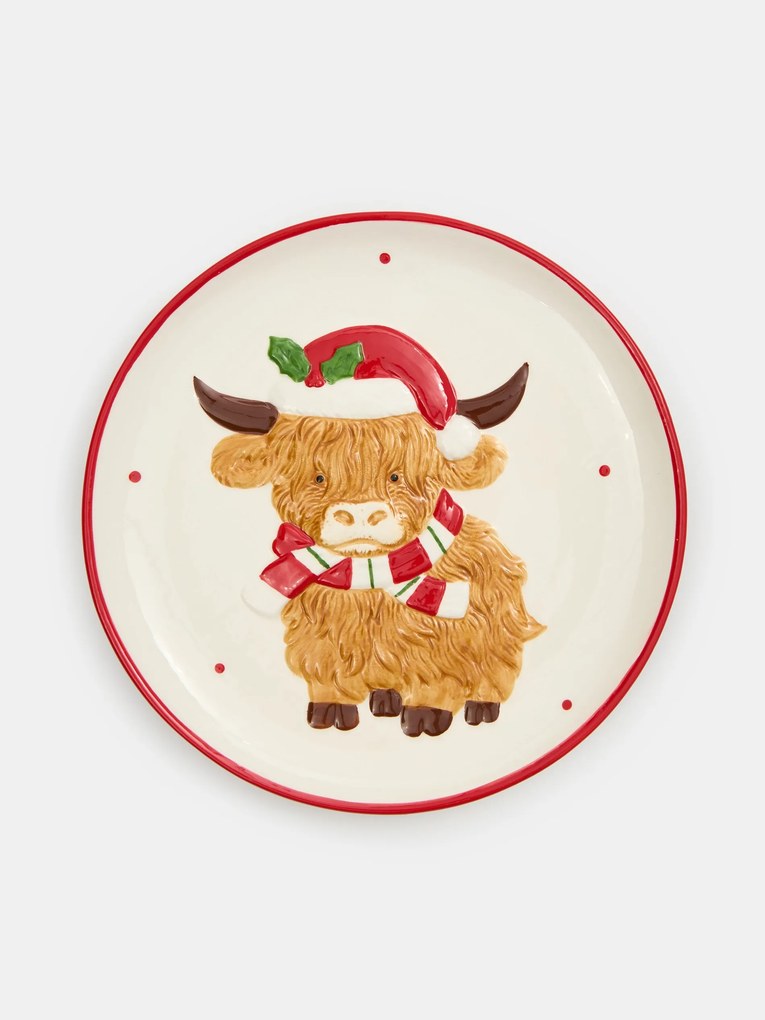 Sinsay - Keramický vánoční tác s motivem jaka v čepici Santa Clause - vícebarevná