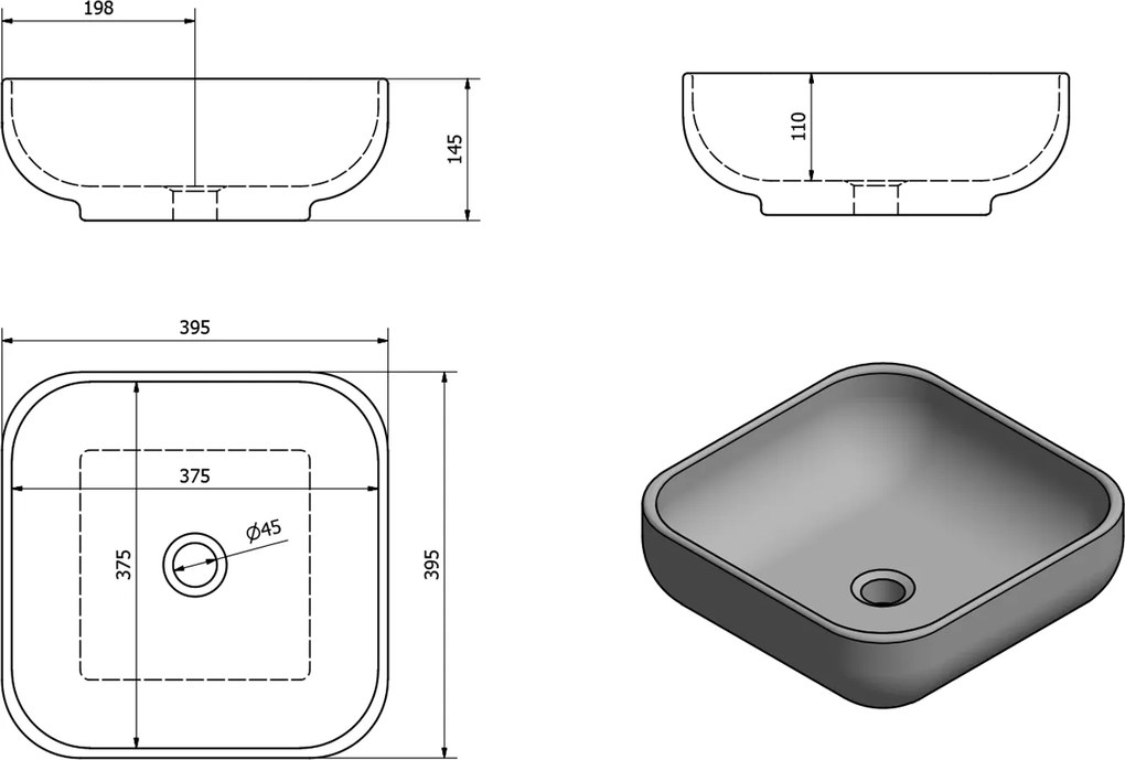 Sapho Prata AR423 umyvadlo 38,5 x 14 x 38,5 cm