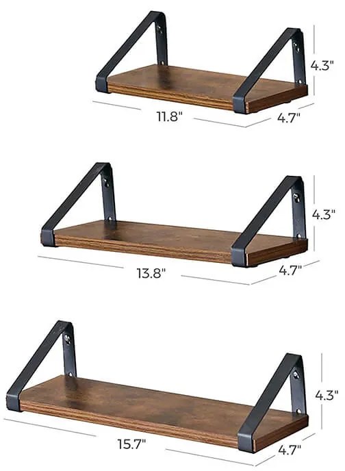 Vasagle Rustikální police, 3 kusy, hnědá, různé rozměry