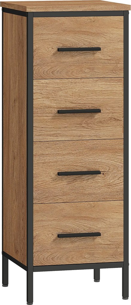 HOMCOM Úzká koupelnová skříňka s 4 zásuvkami a ocelovým rámem 30x30x82 cm Dub | Aosom