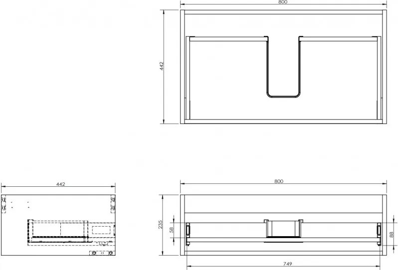 Mexen Box-A, závěsná skříňka 80 cm, 1 zásuvka, grafitová matná, 91AX0-0800-235-1-66