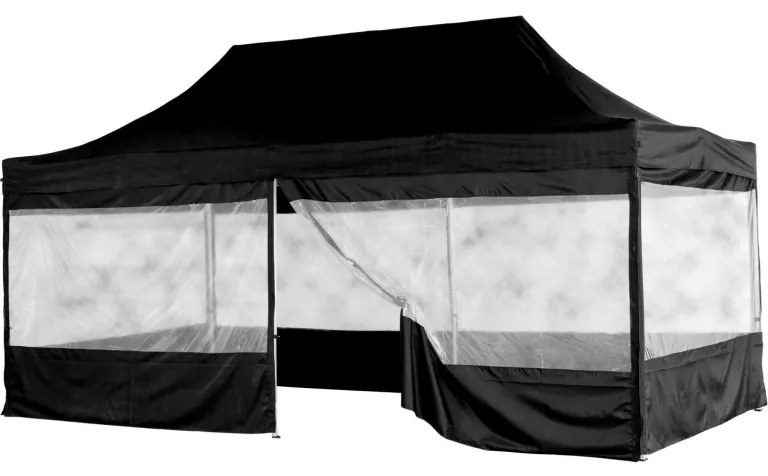 Skládací párty stan (nůžkový) 3x6 m s velkými okny, černý