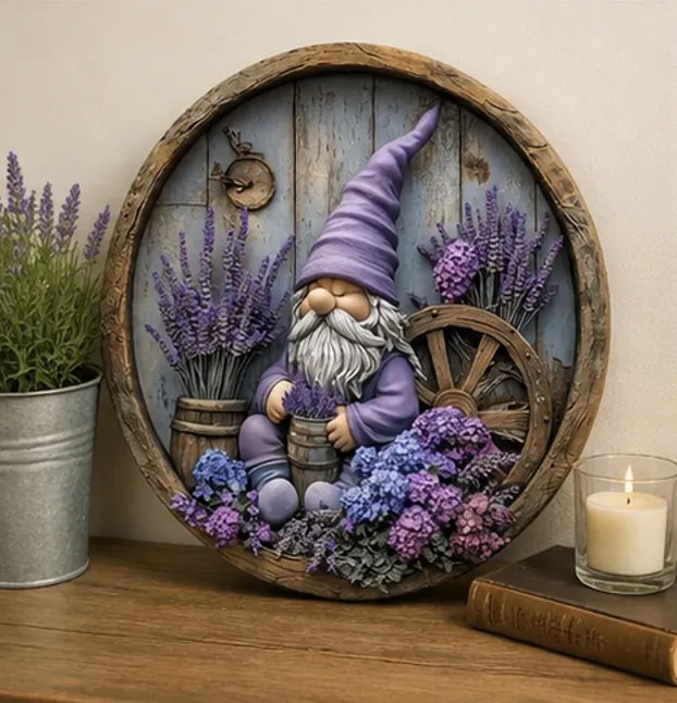 dekorace na zeď, dřevo, 20x20 cm, Boho styl s trpaslíkem, Dekorino DZ20260012