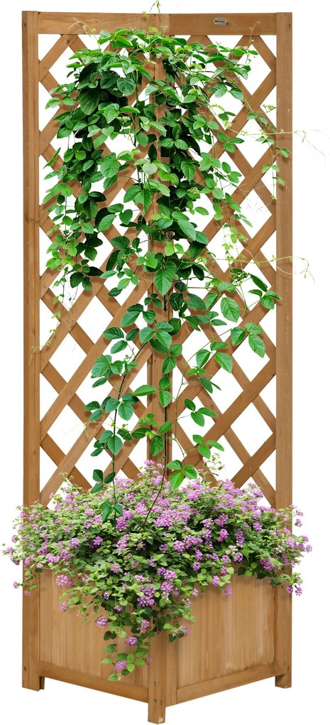 Zahradní truhlík Outsunny s dřevěným trelisem - Obdélníkový truhlík pro popínavé rostliny, plodiny a květiny, venkovní dekorace, roh 40x40x145 cm Přír