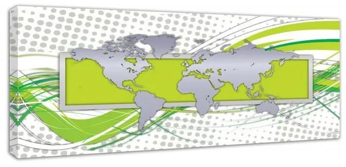 CARO Obraz na plátně - World Map - Green 50x20 cm