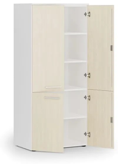 Kancelářská policová skříň PRIMO WHITE, půlené dveře, 1781 x 800 x 500 mm, bílá/bříza