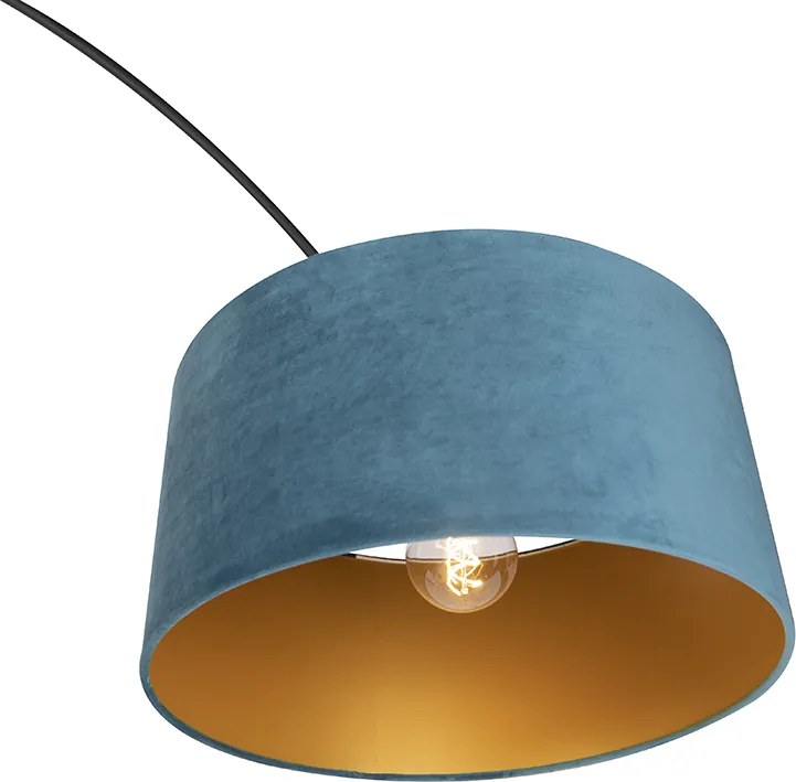 Oblouková lampa černá sametová stínidlo modrá se zlatem 50 cm - XXL