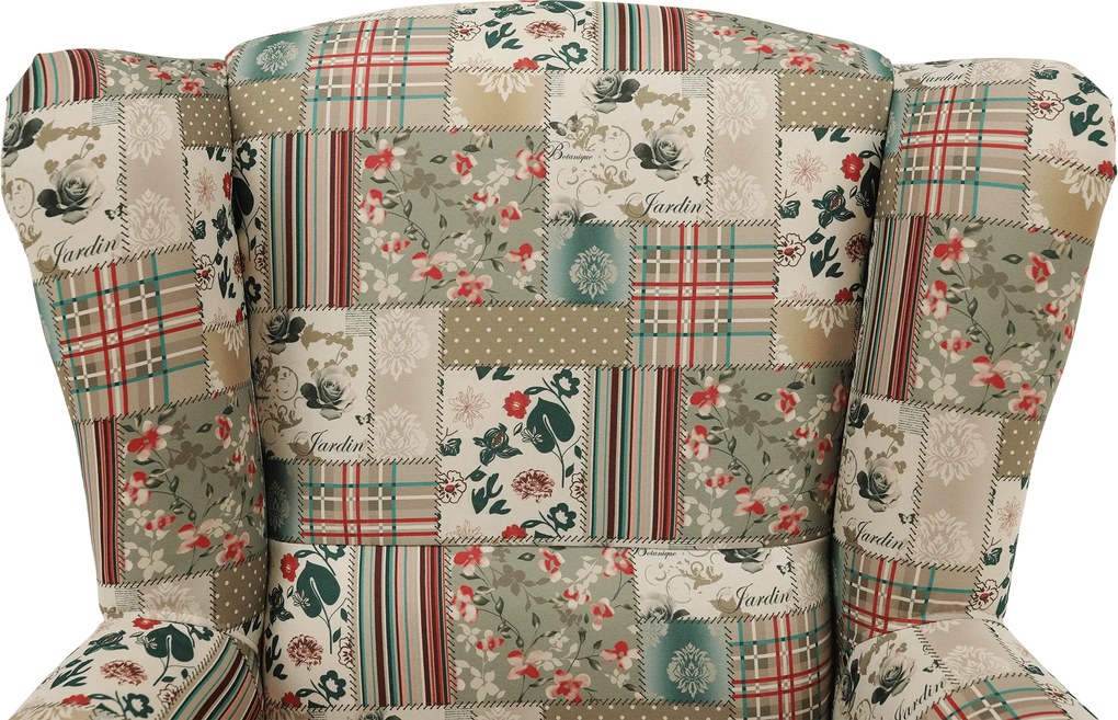 Křeslo ušák, látka patchwork Viorica 1, Charlot