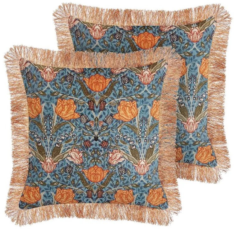 Sada 2 bavlněných polštářů 45 x 45 cm modré/oranžové MITELLA Beliani