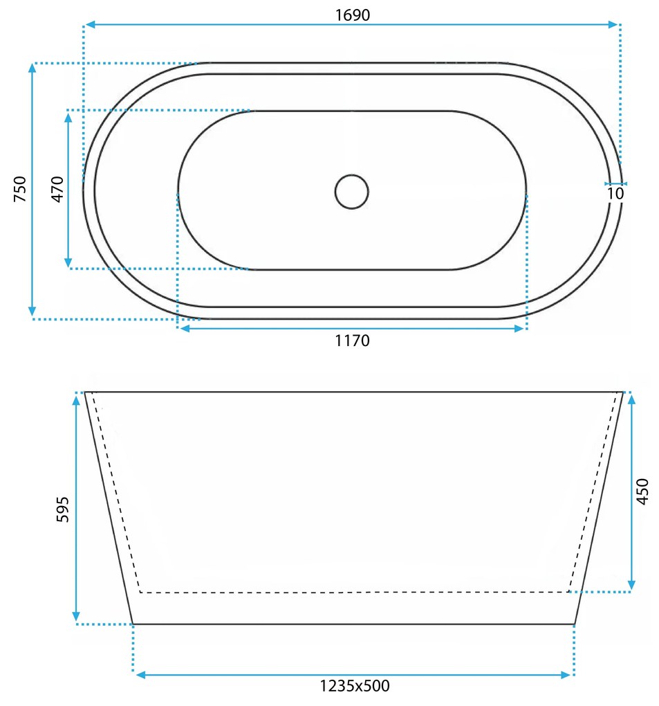 Volně stojící akrylátová vana REA Roma 170x75, bílý, sifon Click-Clack - bílý