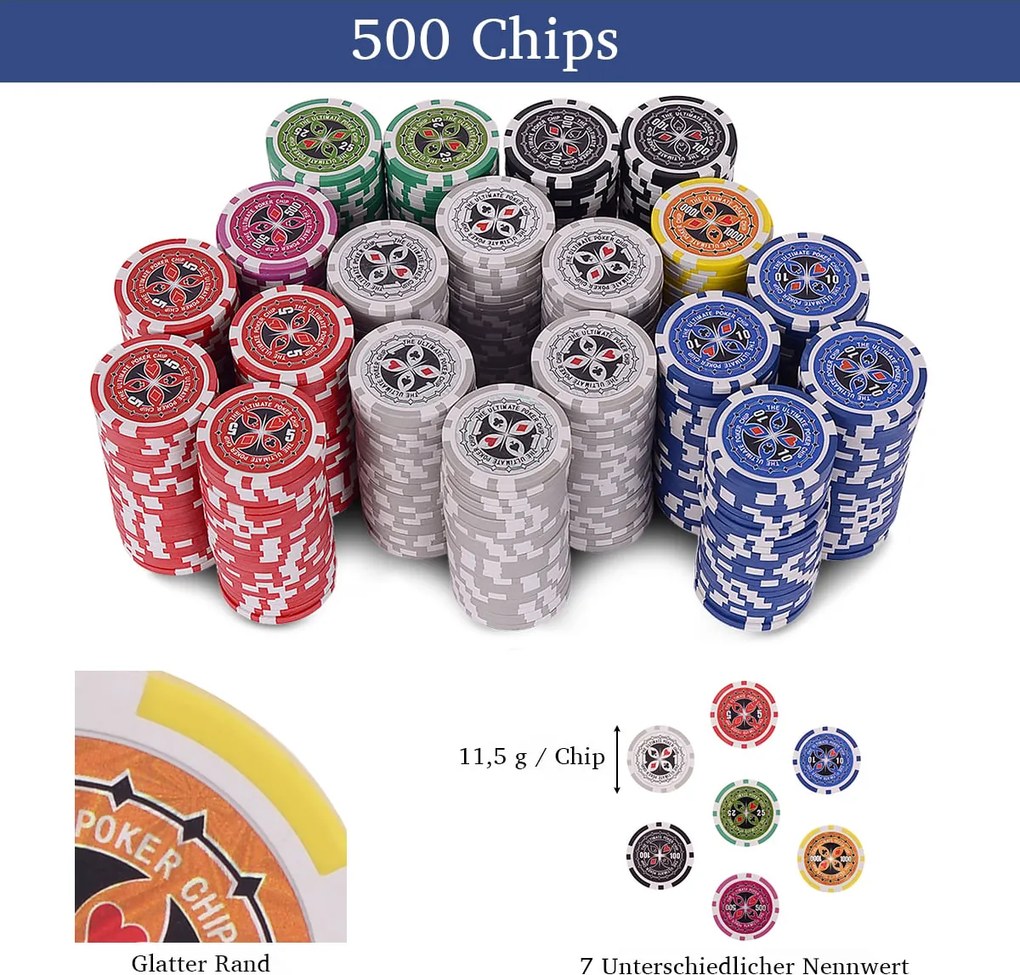 Costway 500-dílná kasino pokerová sada s žetony a hracími kartami a kostkami