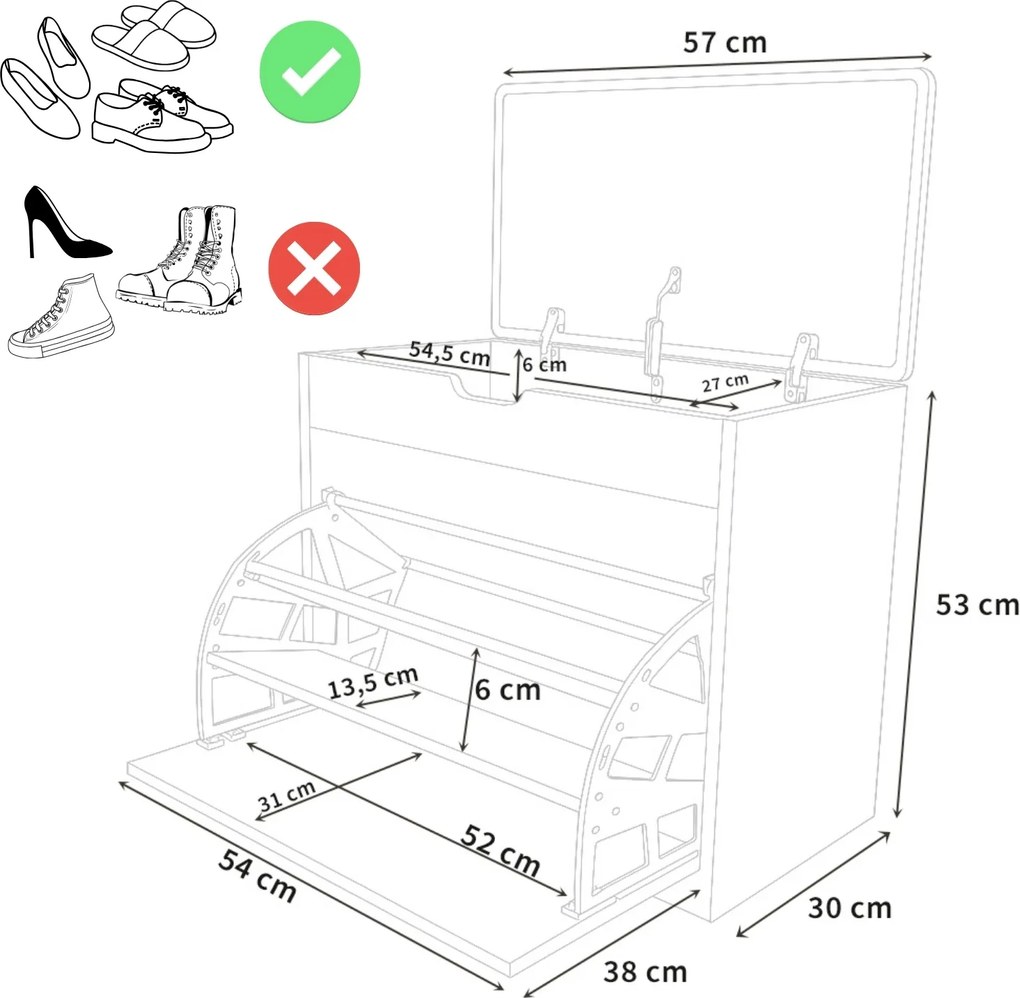 Botník bílý se sedákem a výsuvnými policemi VAULT , 57 x 30 x 53 cm