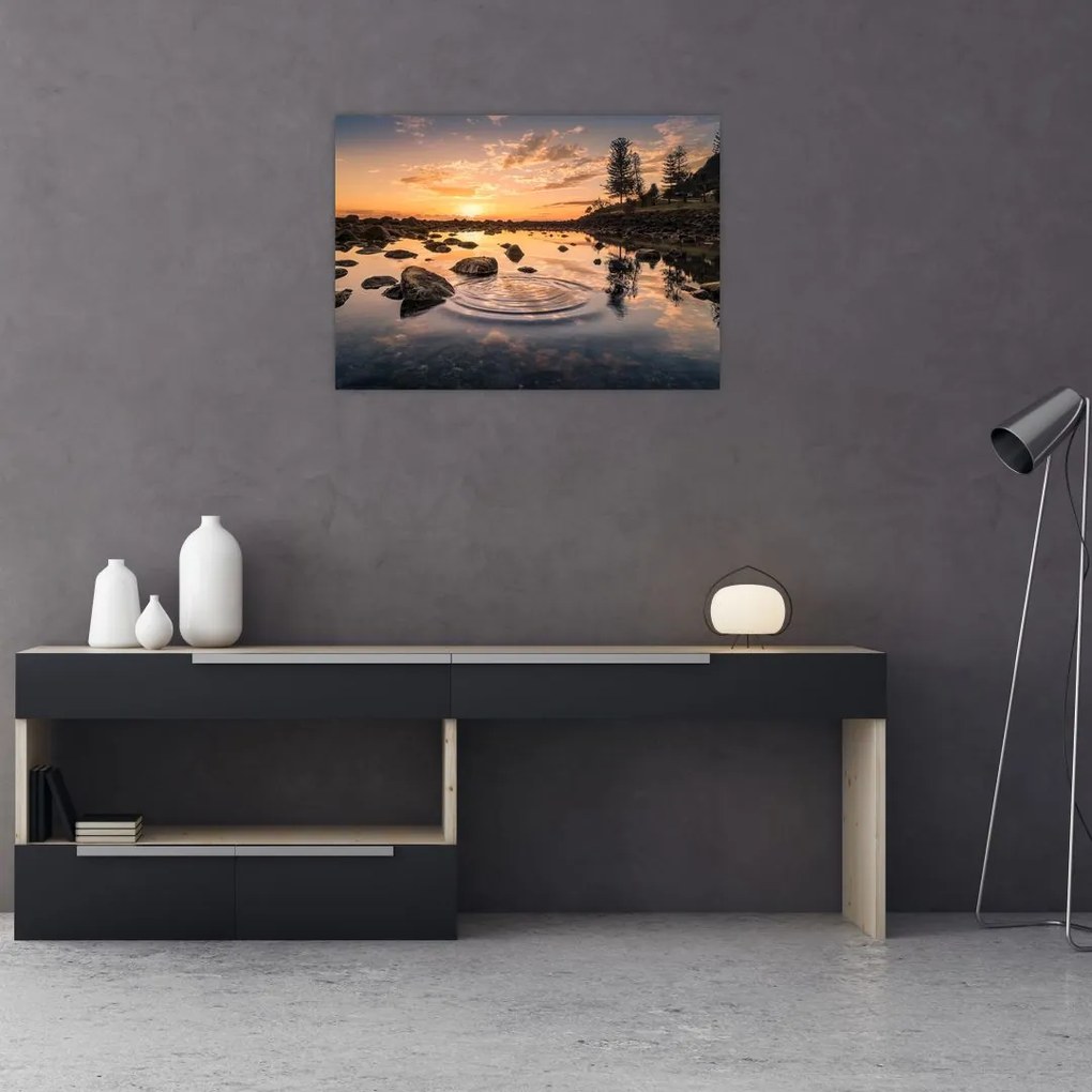 Skleněný obraz - Západ slunce u jezera (70x50 cm)