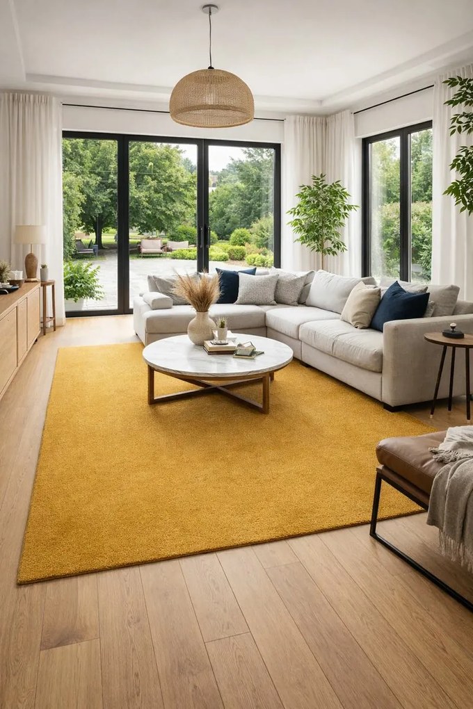 Vopi, Kusový koberec Eton Exklusive žlutý čtverec, 60x60, žlutá, obývací pokoj