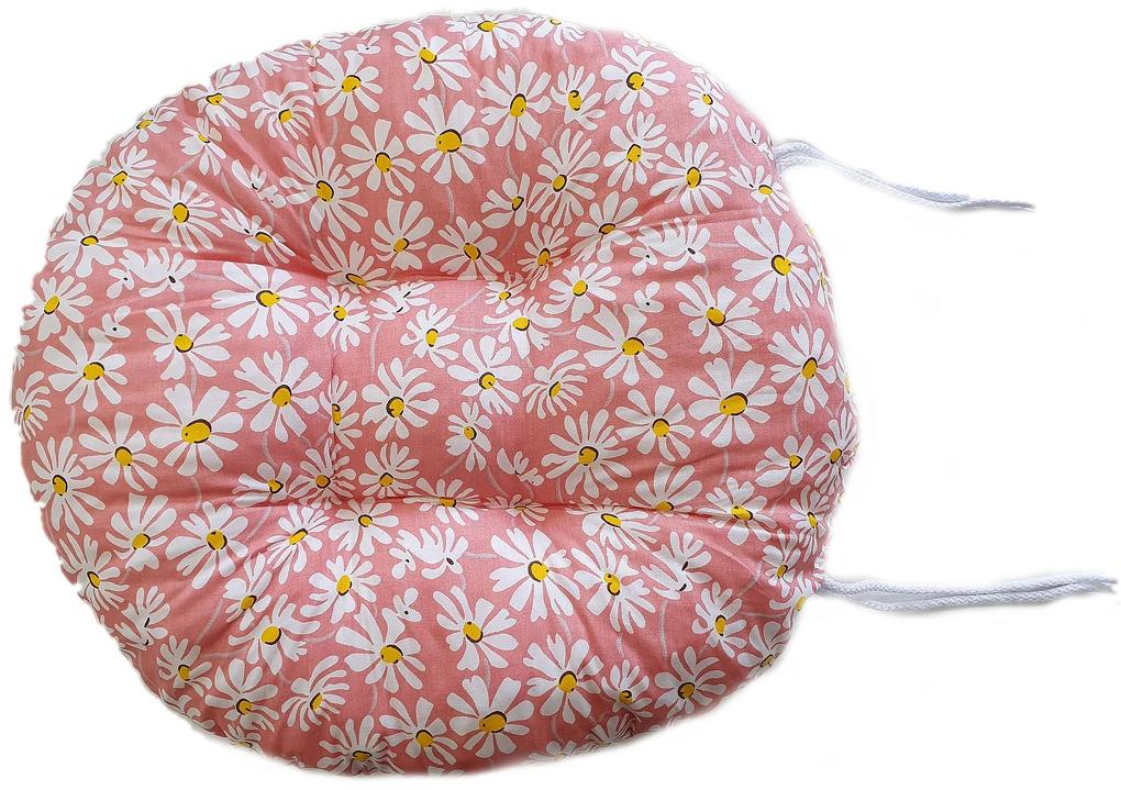 Písecké lůžkoviny Sedák na židli kulatý - Kopretinky růžové