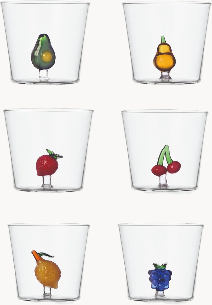 Sada ručně vyrobených sklenic z borosilikátového skla Fruits & Flowers, 6 dílů