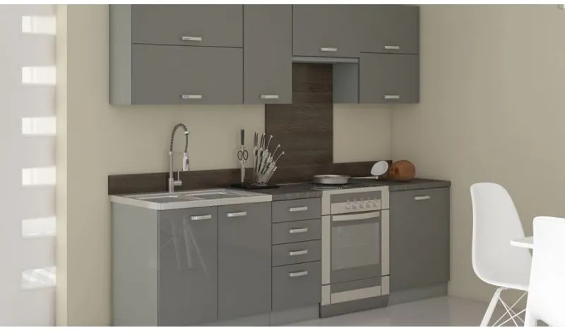 Nábytek Elegance Kuchyňská linka GRÉTA 120/180cm = Dolní skříňky: 80cm dřezová, 40cm zásuvková, Horní skříňky: 80cm plná, 40cm, 60cm digestořová.