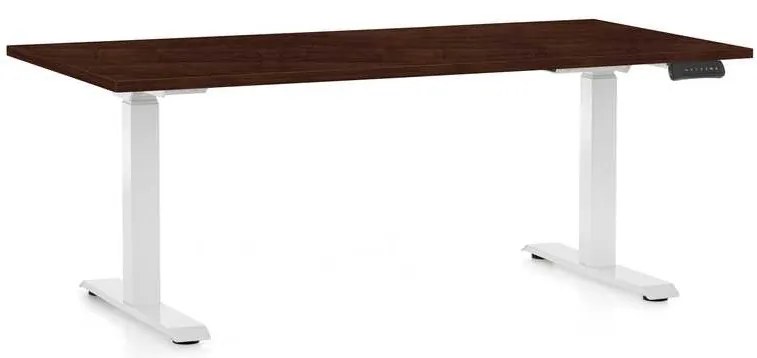 Výškově nastavitelný stůl OfficeTech D, 160 x 80 cm, bílá podnož, wenge