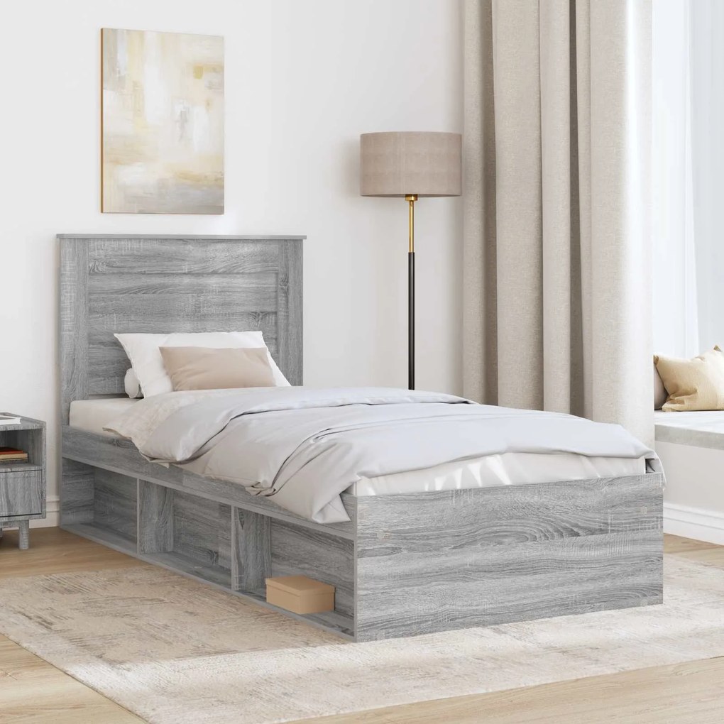Rám postele s čelo Šedá Sonoma 75 x 190 cm Masivní borové dřevo 3410149