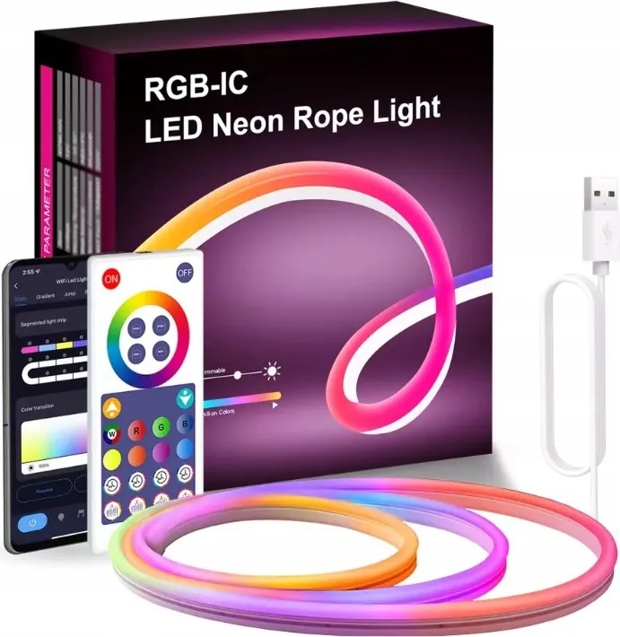 Led pásek Neon 5 m Wi-Fi Rgb 5050 60led/m Wifi efekty svítí v rytmu hudby