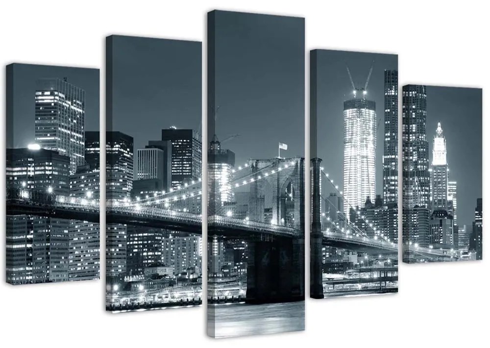 Gario Obraz na plátně Brooklynský most černobílý - 5 dílný Rozměry: 100 x 70 cm