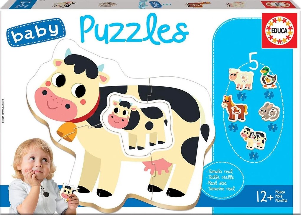 Puzzle educa baby puzzle zvířátka na farmě s mláďaty 5v1 (2-4 dílky)