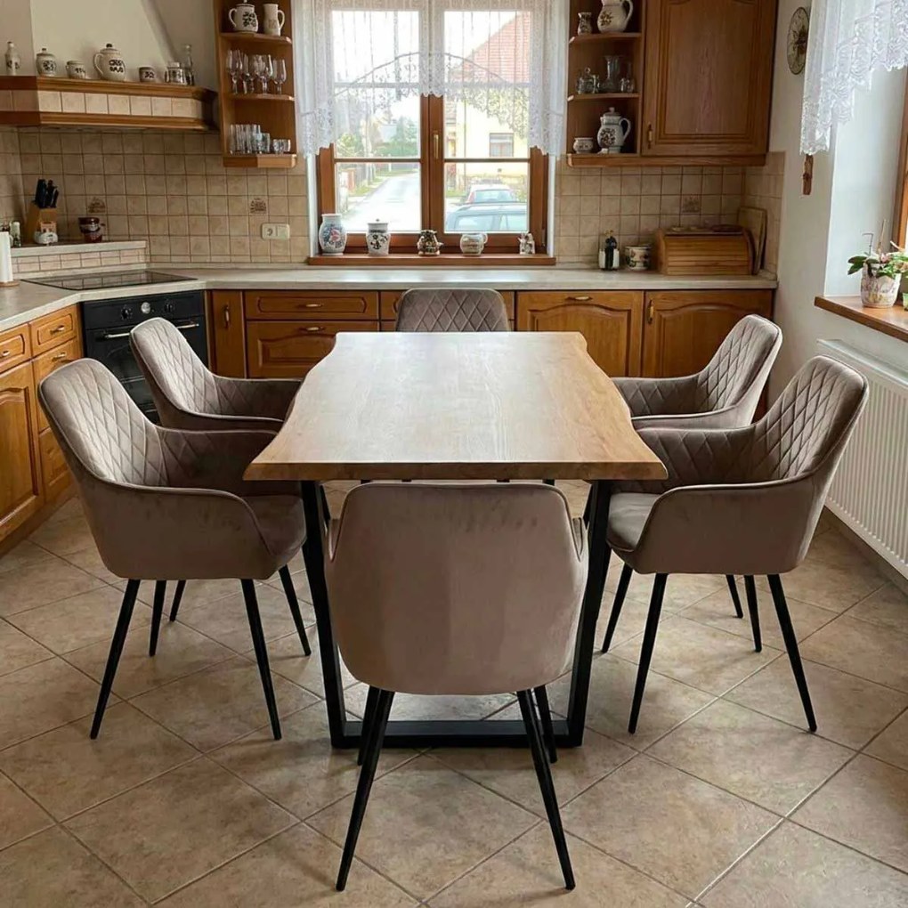 Vikio Jídelní set pro 6 osob 160x90 cm dub noha U béžová židle s područkami VJS166-6CA