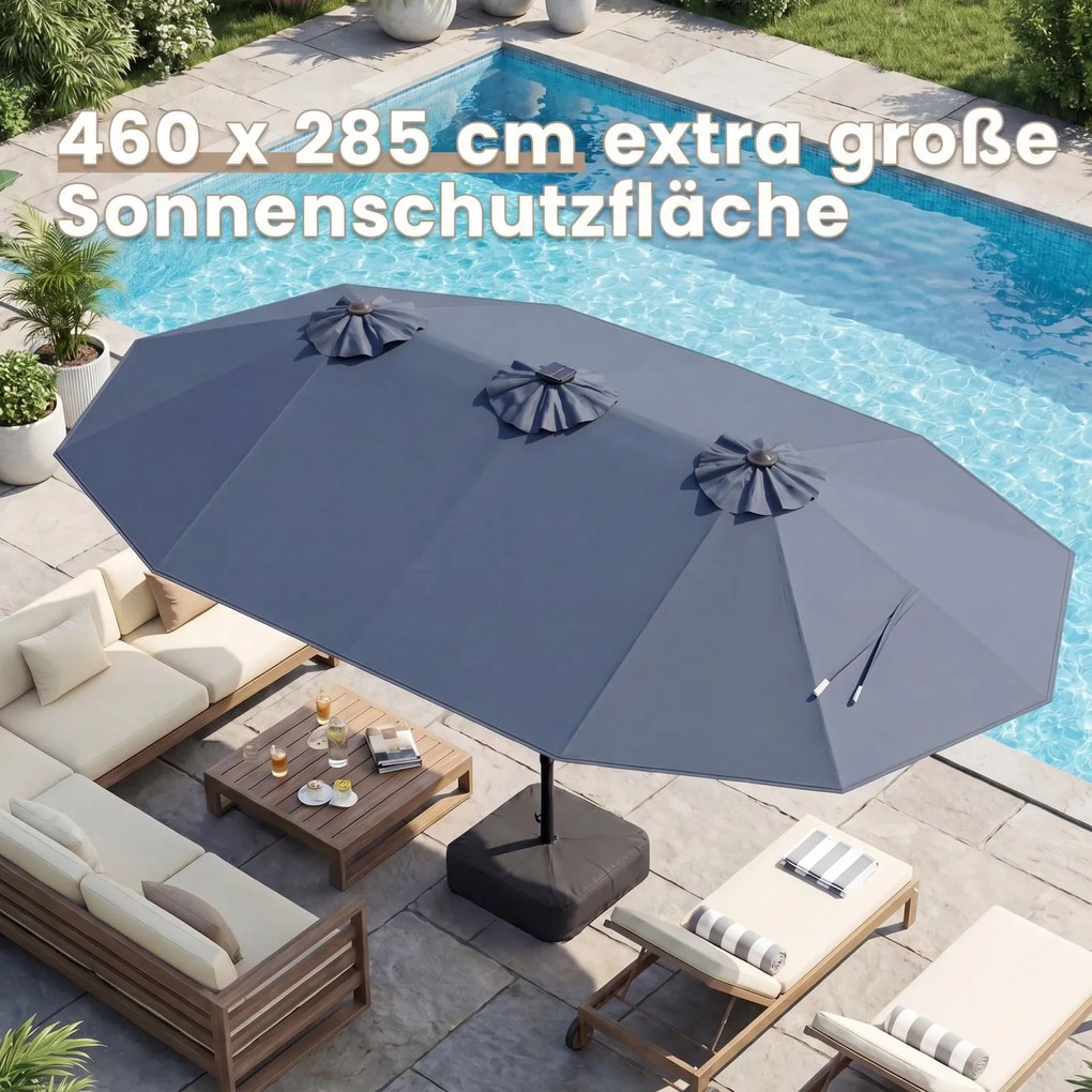 Costway 470 cm velký dvojitý deštník na terasu se 48 solárními LED