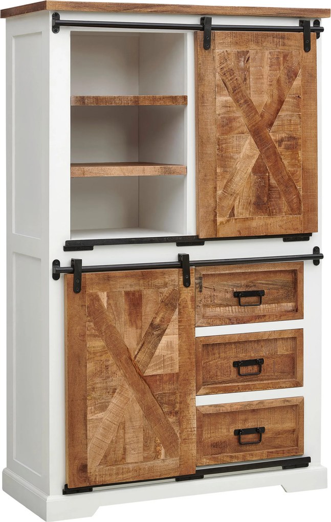 XXXLutz VITRÍNA, mangové dřevo, přírodní barvy, černá, bílá, 100/160/45 cm MID.YOU - Kredence a vitríny - 001395001109