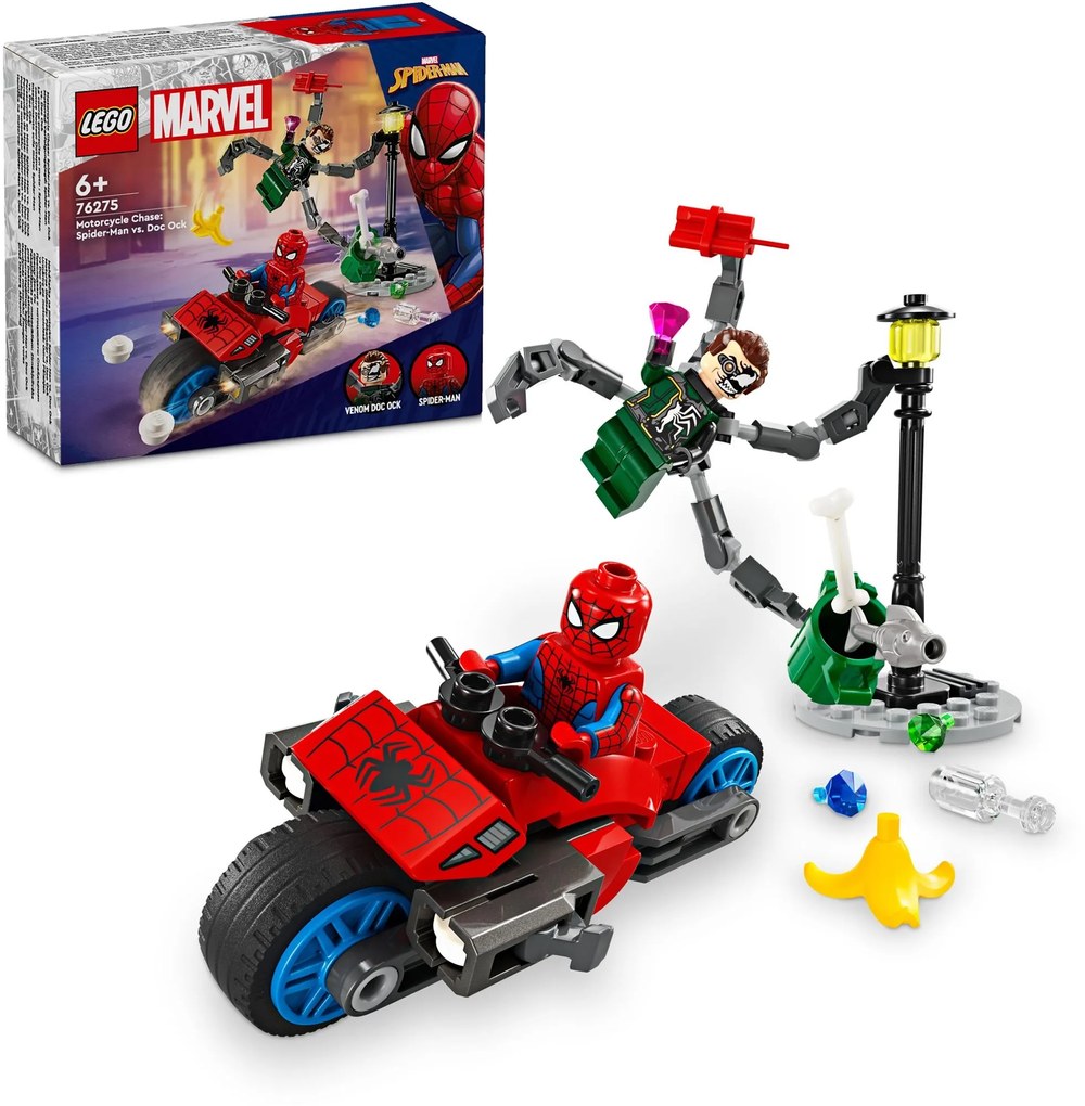 Lego stavebnice lego marvel 76275 honička na motorce: spider-man vs. doc ock