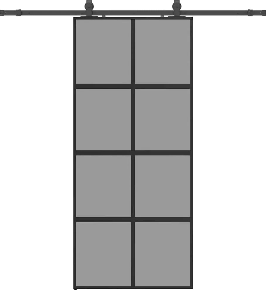 Posuvné dveře se sadou kování černé 90x205 cm Tvrzené sklo 3375896