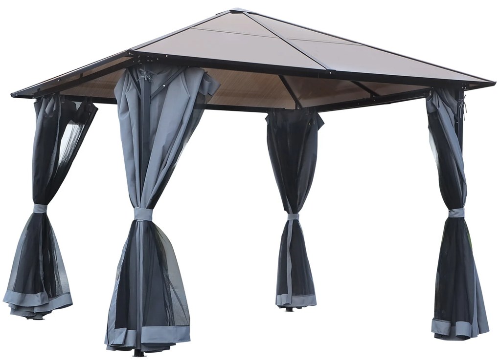 Outsunny altán 3 x 3 m zahradní altán party stan s bočními panely PC střecha hliníková tmavě šedá
