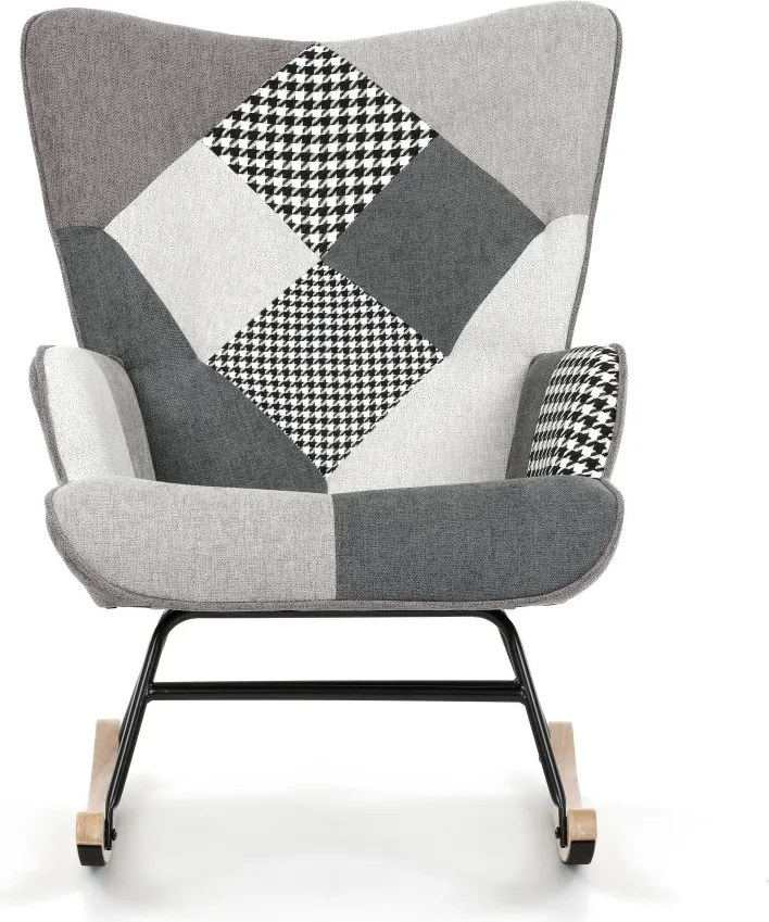 Houpací křeslo FABIAN II — látka, černobílý patchwork