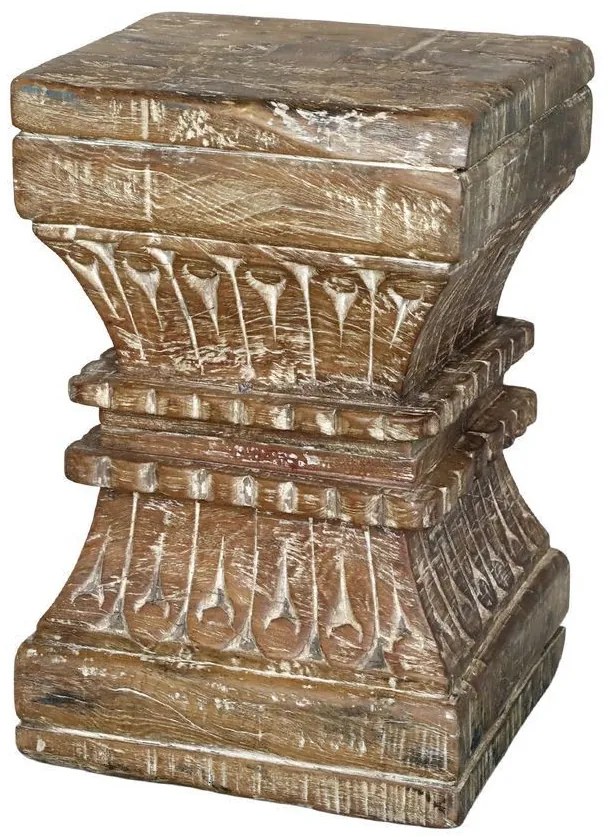 Hnědý dřevěný podstavec / stůl s řezbou Grimaud Unit - 25*25*38 cm